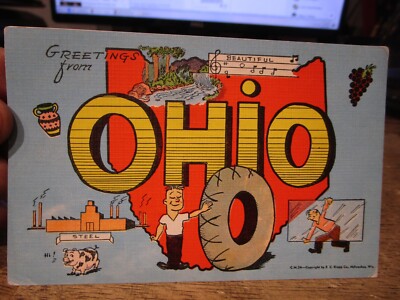 G7 Old OHIO Postcard Greetings Large Letter Steel Youngstown Rubber ...