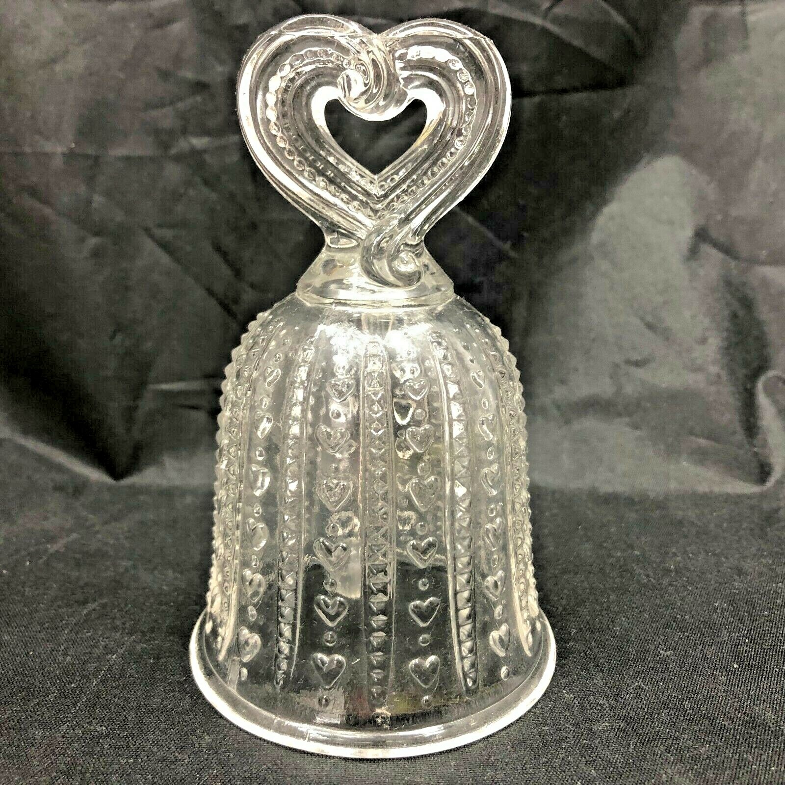 FOSTORIA BELL Avon 1984 Treasured Moments Clear Glass Embossed Heart ...