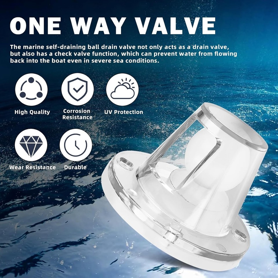 Boat Scupper Drain Valve Self-Bailing Ball Fits 3/4 Inch to 1-1/2 White ...