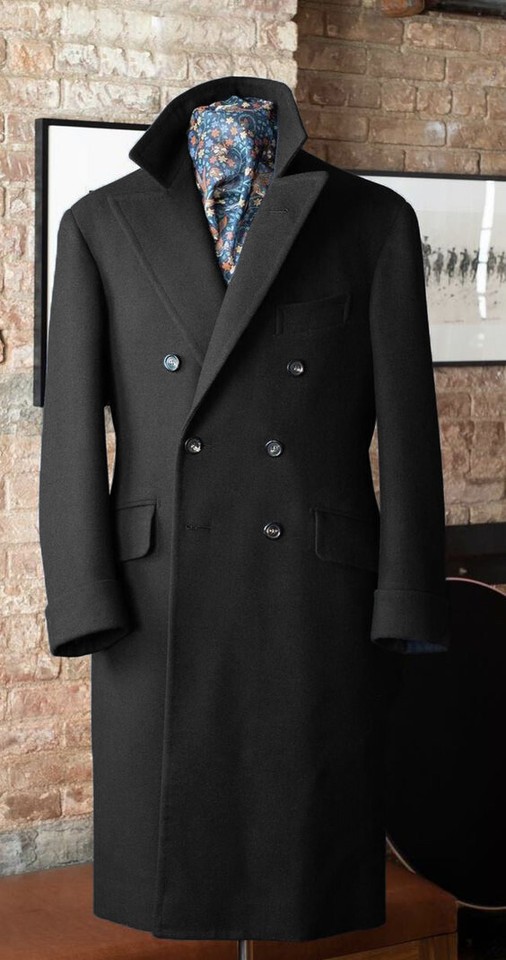 100% Cashmere Men's Long Overcoats Double Breasted Jacket Business ...