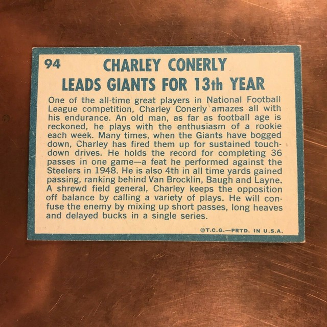 1961 Topps - #94 Charlie Conerly for sale online | eBay