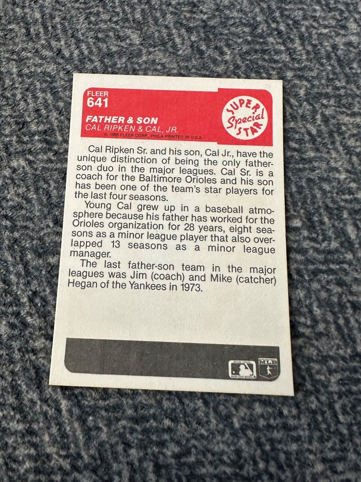 1985 Fleer #641 Cal Ripken Father & Son - Baltimore Orioles | eBay
