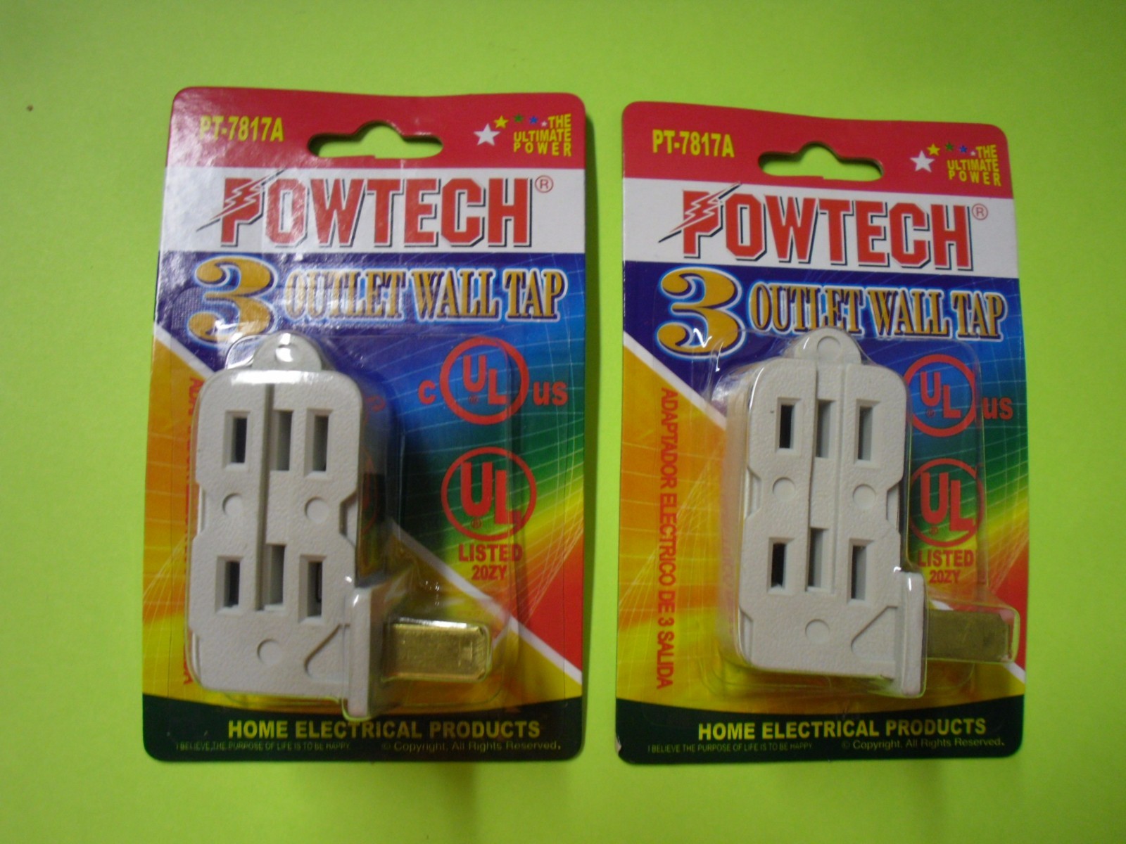 5pk Triple Outlet Wall Tap Power Adapter 3 Pring 2 Way UL Listed for ...