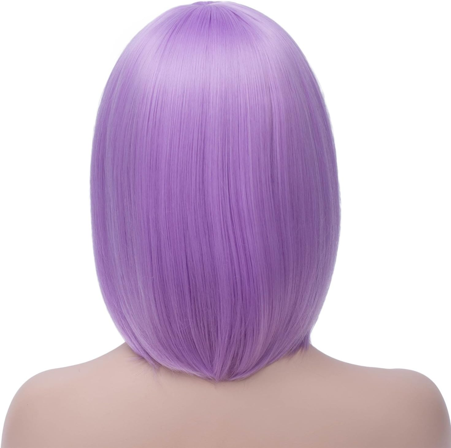 Short Bob Hair Wigs with Bangs Women Light Purple Straight Synthetic ...