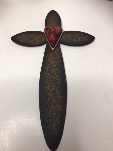 Beautiful Rustic Metal Cross with Red Stone | eBay