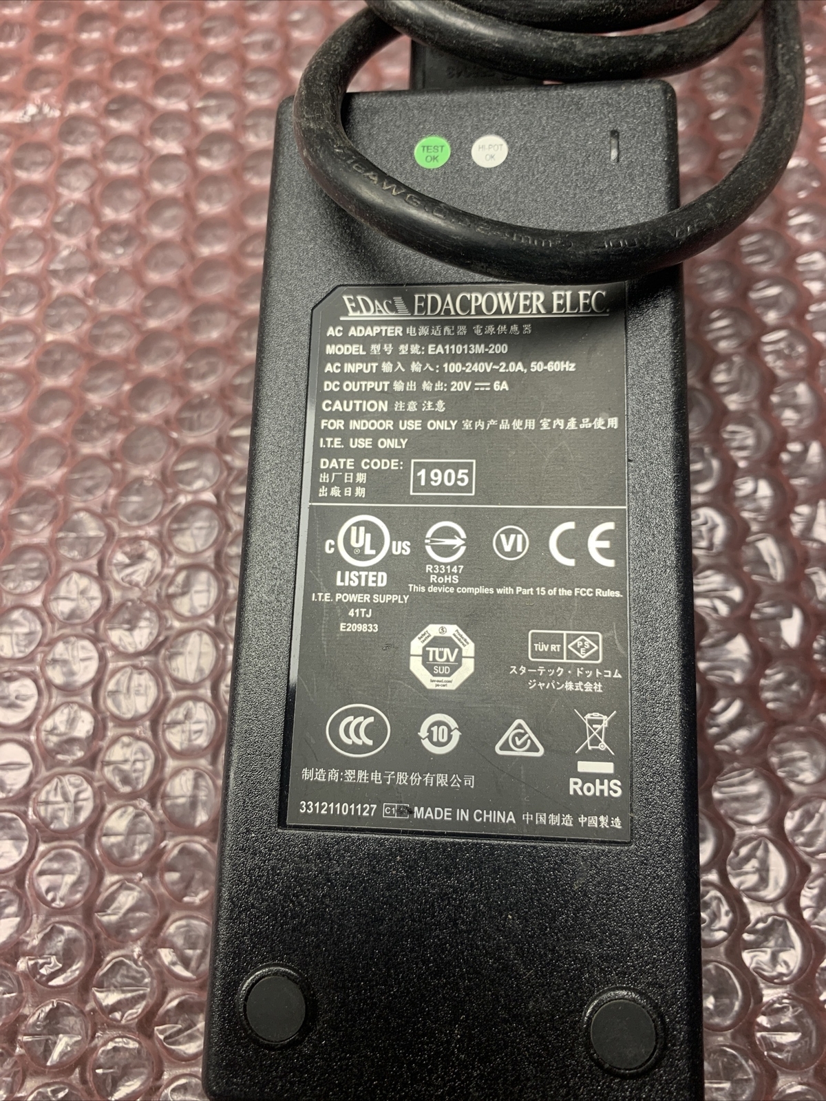 EDACPOWER ELEC. 20V/6A Barrel Connector AC Adapter (EA11013M-200) | eBay