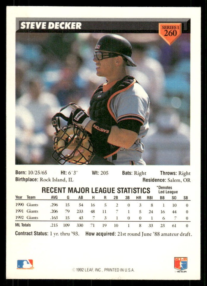 1993 Donruss #260 Steve Decker | eBay