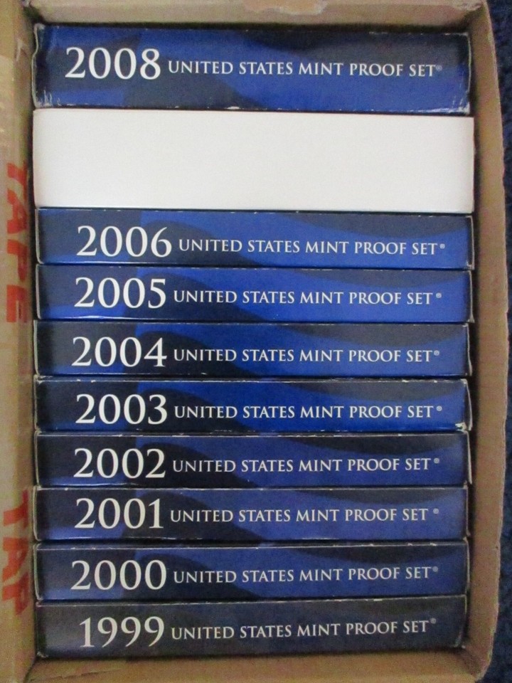 1999-2008 US Mint Proof Sets, Complete With "STATE QUARTERS Boxes ...