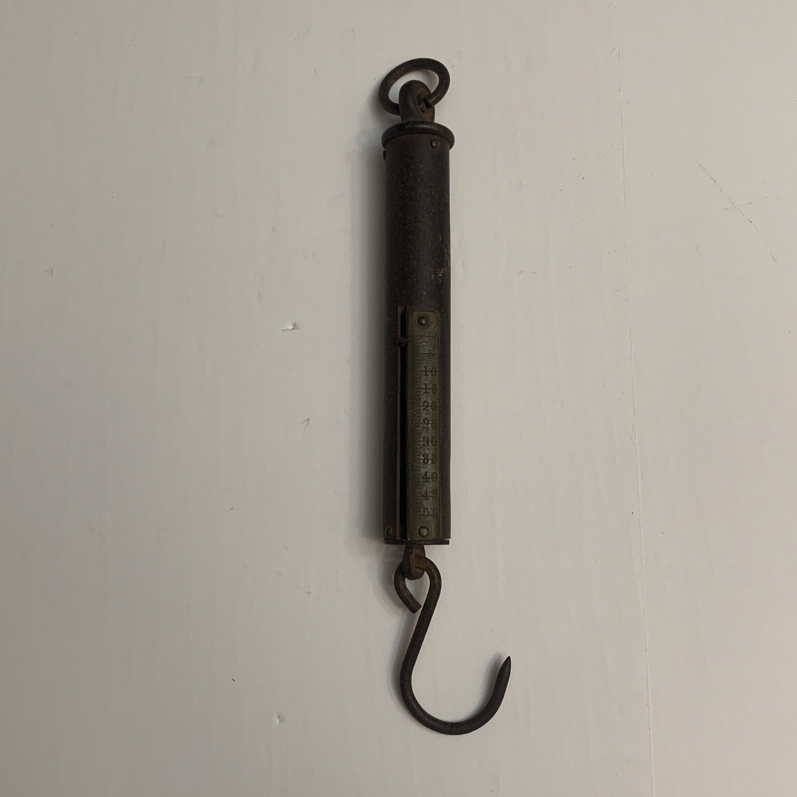 VINTAGE ANTIQUE METAL SPRING BALANCE 50LB SCALE WITH BRASS PLATE ...