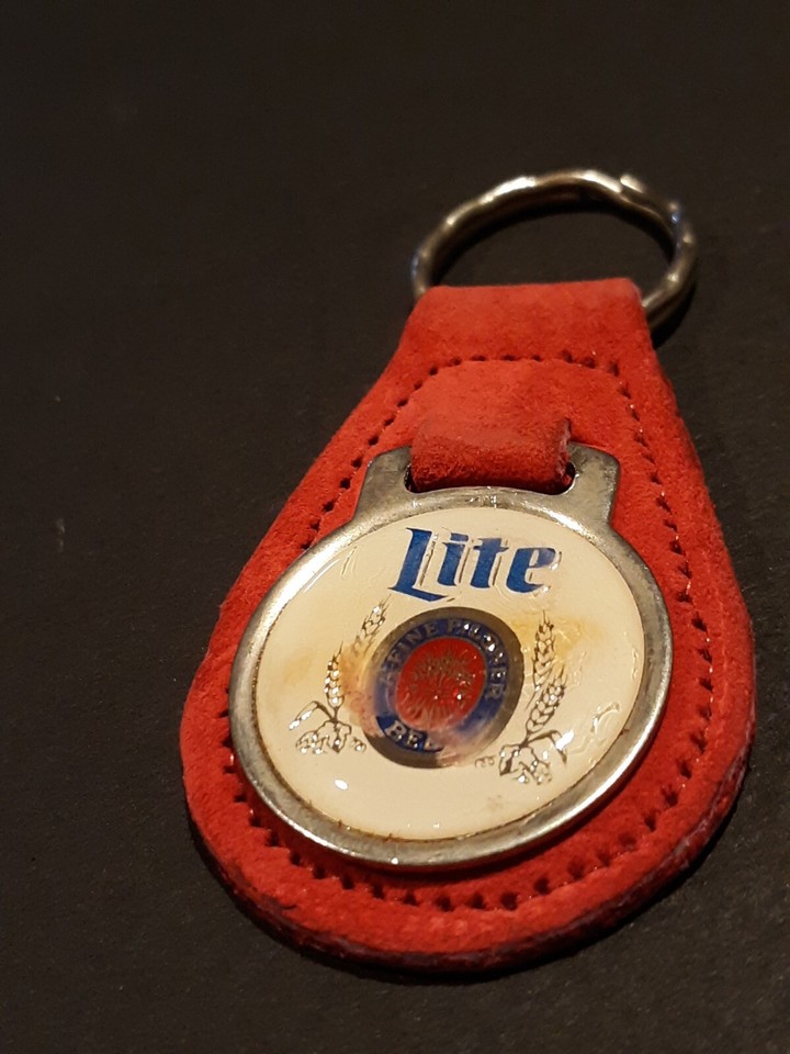 Vintage 1970's Miller Lite Beer logo car key keychain faux suede ...