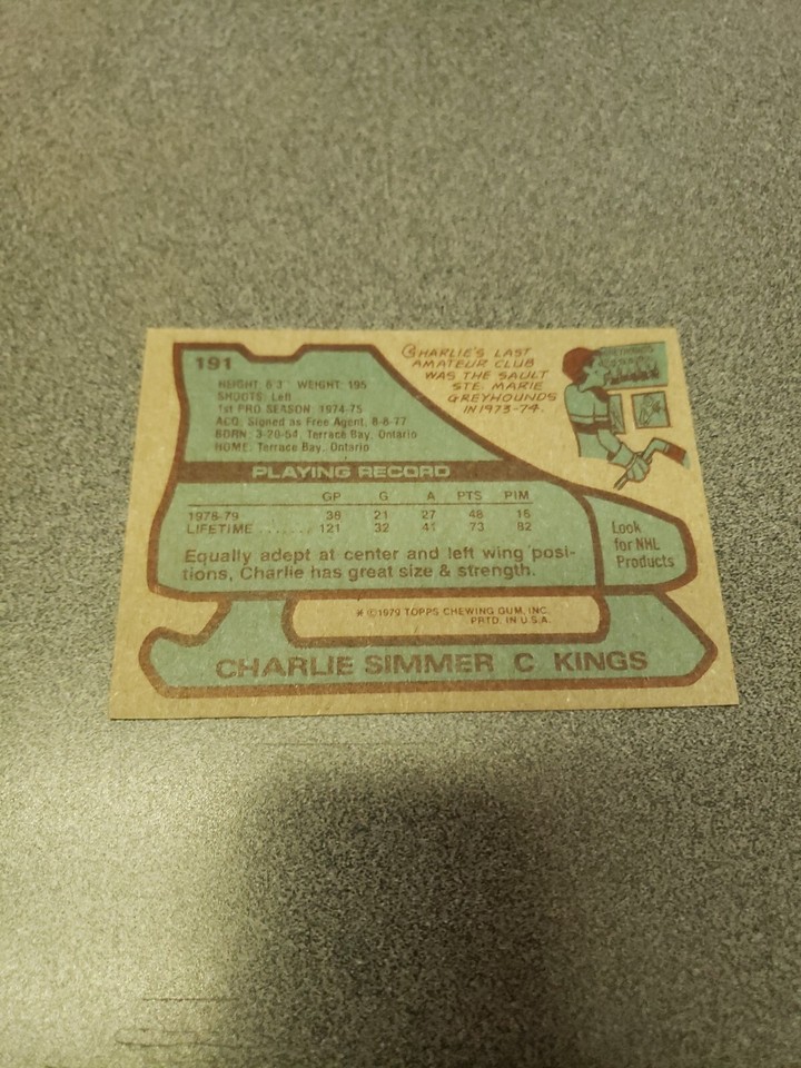 1979-80 Topps #191 Charlie Simmer Ex-Mint RC Rookie Kings | eBay