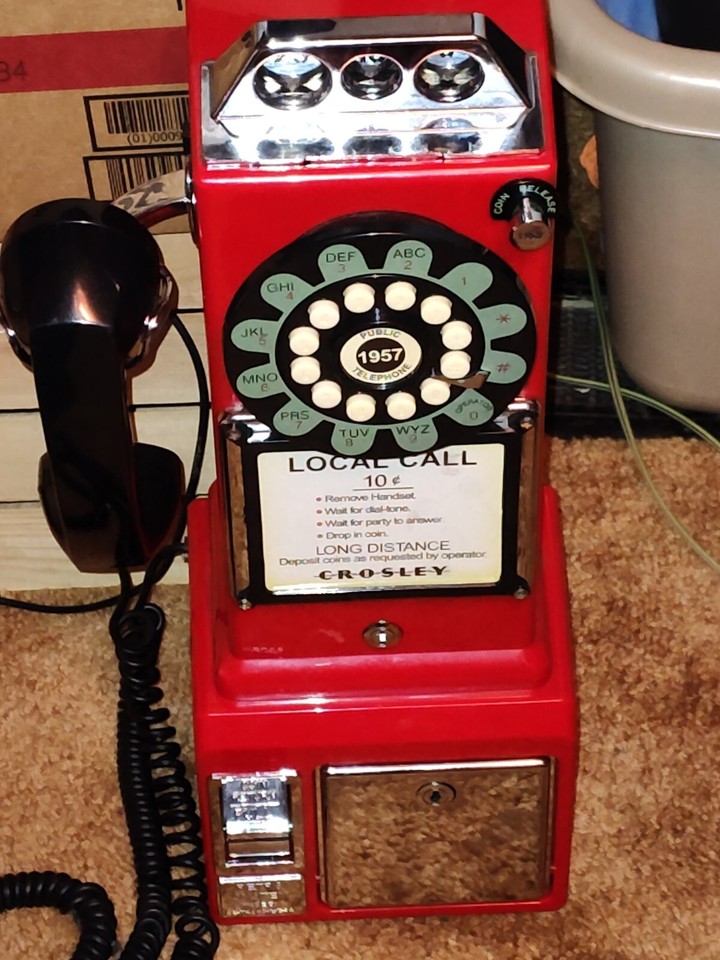 Crosley Red 1957 Retro Pay Phone Replica With Coin Bank And Key | eBay