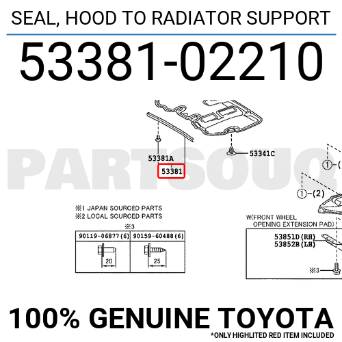 5338102210 Genuine Toyota SEAL, HOOD TO RADIATOR SUPPORT 53381-02210 | eBay