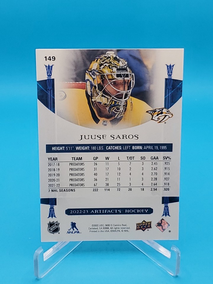 Juuse Saros 2022-23 Upper Deck Artifacts #149 Ruby Parallel 257/499 ...