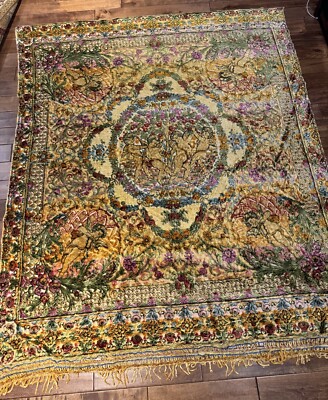 Vintage 1940s Italian Wedding Velvet Bedspread Rug Flowers & Cherubs ...