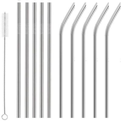 5 stainless steel straws with kink + 5 straws straight + cleaning brush ...