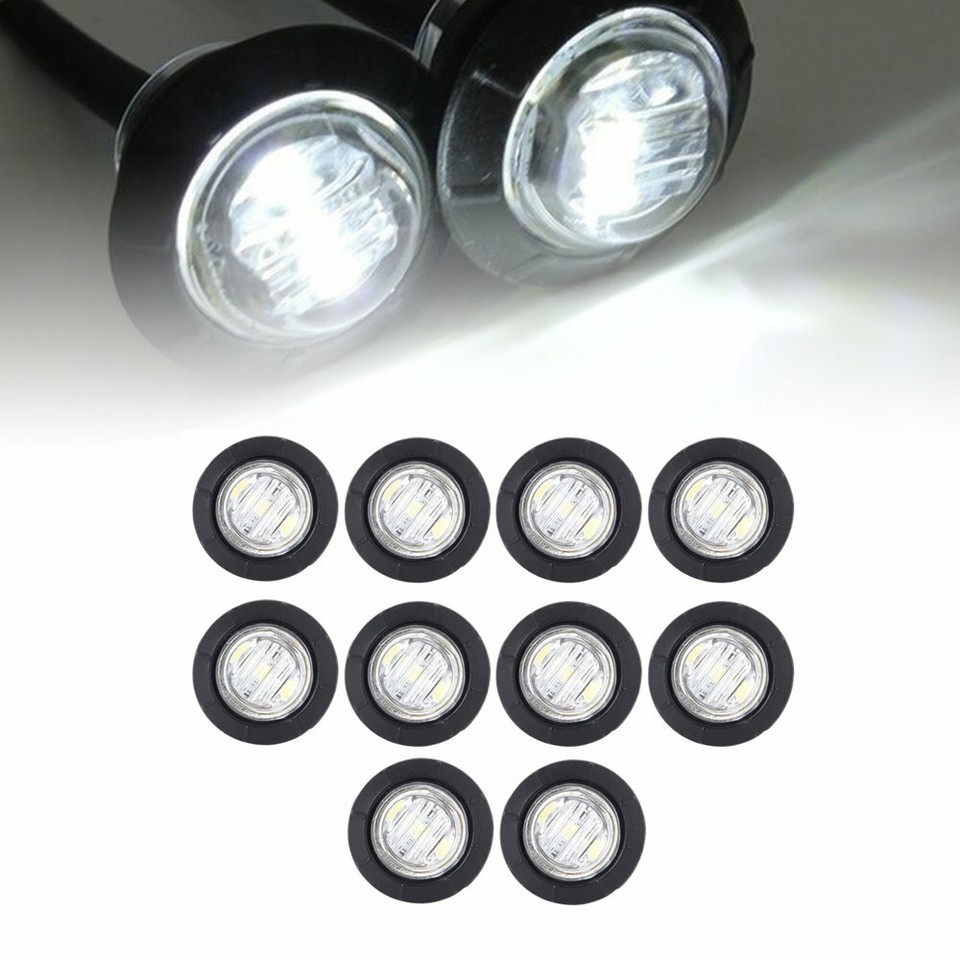 10PCS 3/4"LED Round Bullet Side Marker Lights Chicken Lights White For ...