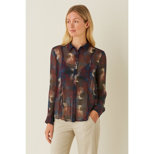 JENNI KAYNE Blue Red White Sheer Silk Button Up Shirt Top Women's Size ...