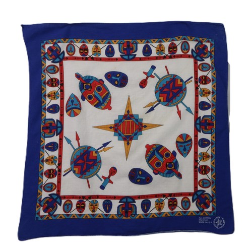 Vtg 80s 90s Cotton Native American Tribal Masks Neckerchief Bandana ...