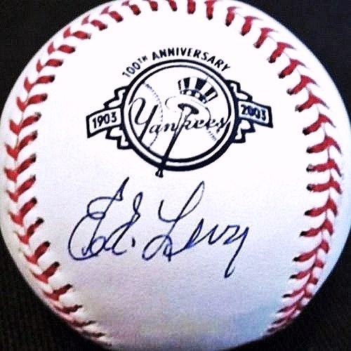 ED LEVY (D.2008) (YANKEES 1942-1944) SIGNED NYY 100TH OML BASEBALL JSA ...
