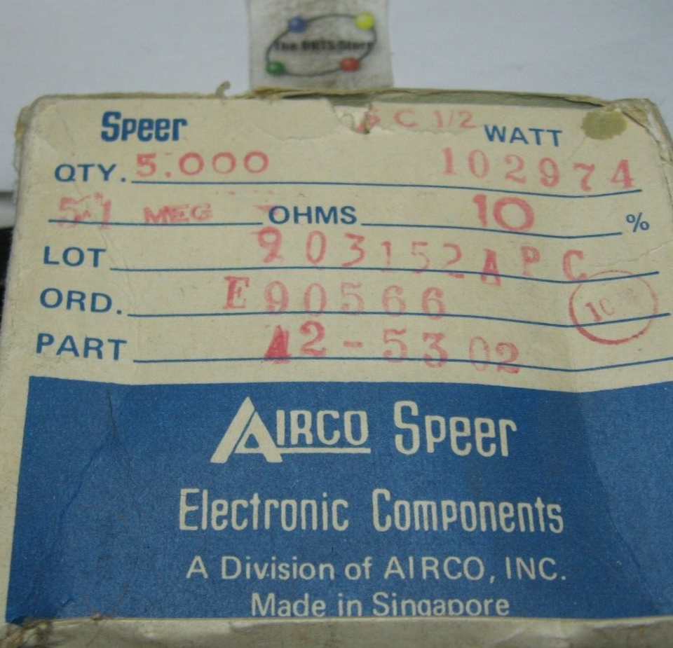 Resistor 1/2 W 5.1 Meg Ohm 5M1 10% Carbon Composition Formed Leads NOS ...