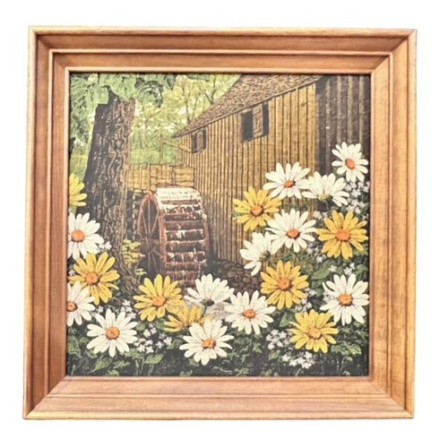 Kay Dee Prints 100% Linen Framed Picture Wall Art Water Mill Floral ...