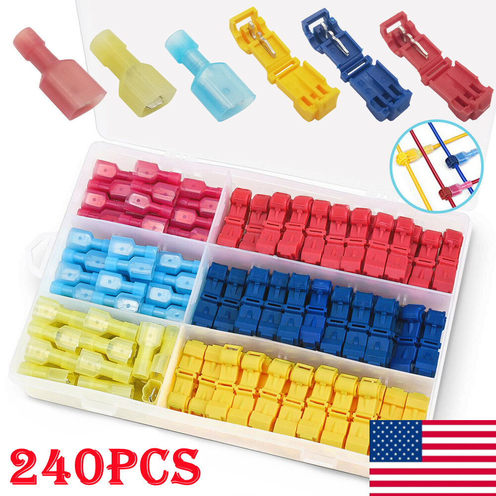 240X 22-10AWG Insulated T-Taps Quick Splice Crimp Terminals Wire ...