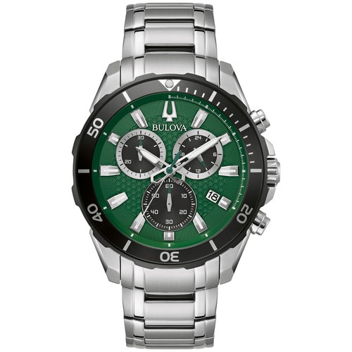 Bulova Men's Marine Star Chronograph Calendar Quartz Silver Watch 45 MM ...