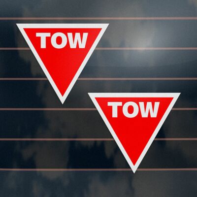 2 x TOW Point Stickers 100mm triangle cams approved racing rally ...