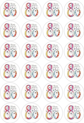 24 80th Birthday Premium Cupcake Cake Toppers Edible Rice Wafer Paper ...
