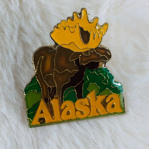 Vtg State of Alaska Souvenir Enamel Lapel Pin w/ Moose | eBay