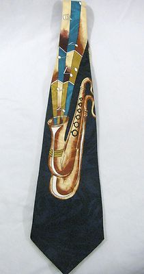 Men's Renaissance Black Necktie Tie with Giant Sax Saxophone Projecting ...