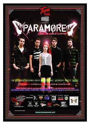 PARAMORE "LIVE IN KUALA LUMPUR" 2010 CONCERT TOUR POSTER- Alt/Pop Rock ...