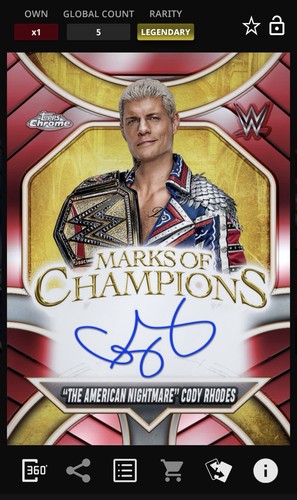 Cody Rhodes - Marks Of Champions Signature Red 5cc - Topps Slam WWE Chrome 25 | eBay UK