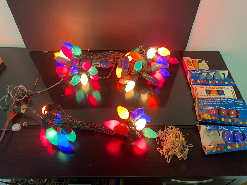 Vintage C9 Christmas Lights 40＆15 Lamp Strings w/Metal Clips + C-9 1/4 ...