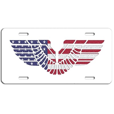 U.S.A American flag wings, White aluminum license plate car truck SUV ...