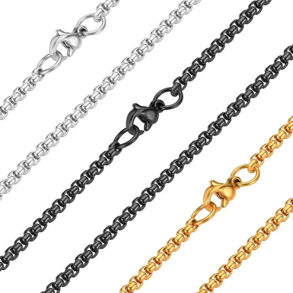 18"-26" Stainless Steel Round Box Link Chain Necklace Men’s Women 2mm ...