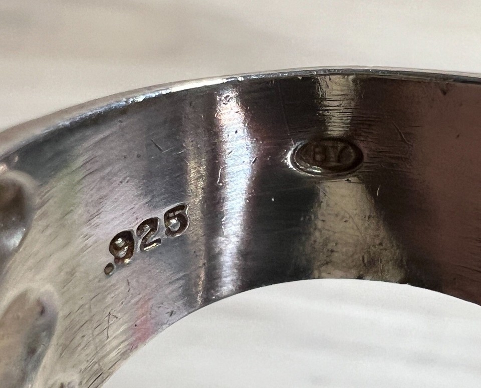 Vintage Designer Signed BV Sterling Silver & 14K Gold Wide Band Ring ...