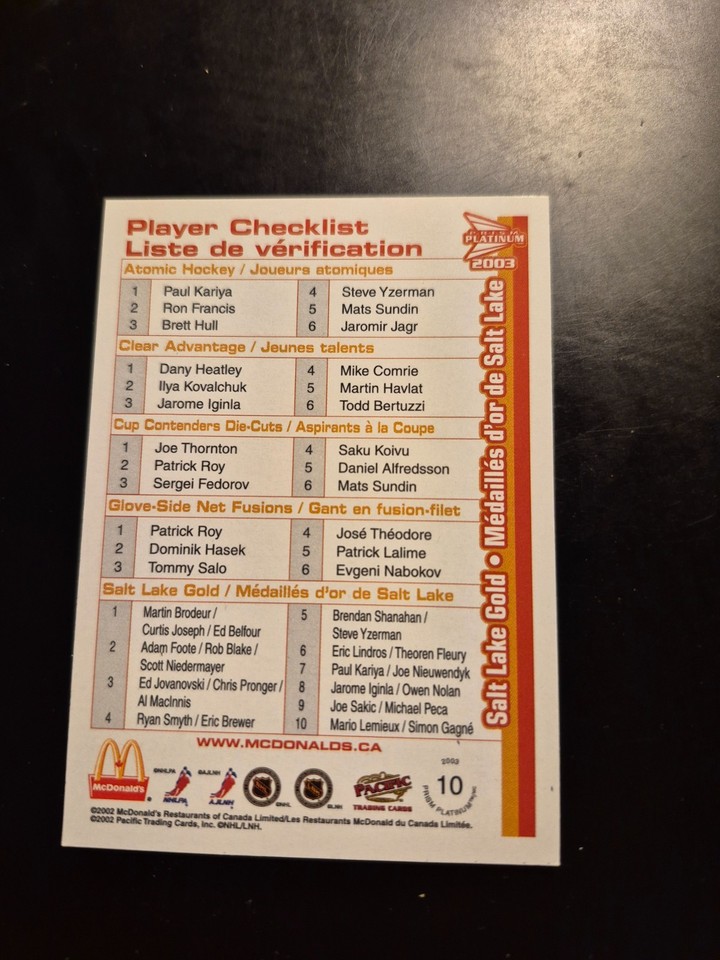 MARIO LEMIEUX SIMON GAGNE 2002-03 McDonald's Pacific Salt Lake Gold 10 ...
