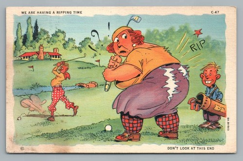 Woman Golfer "Ripping Time" Antique Golfing Ray Walters Comic Postcard ...