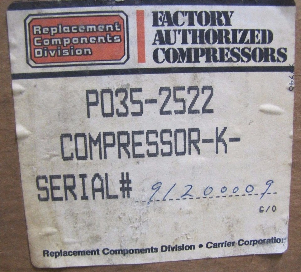 TOSHIBA P035-2522 GF02MF002 PH250X3-3LU 1PH 63 LRA AC REFRIGERATOR ...