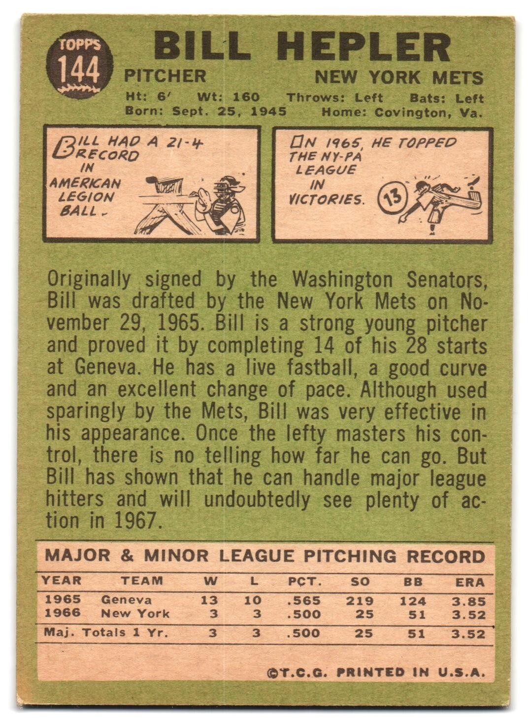 Bill Helper 1967 Topps MLB Card #144-B | eBay