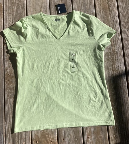 Basic Editions Womens Light Green Tee Modern XL NWT Short Sleeve Vneck | eBay