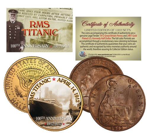 1912 TITANIC *100th Anniversary* 2-Coin Set 24K JFK Half Dollar & 1912 ...