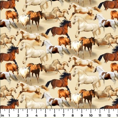 Cotton Running Free Reign Horses Mustangs Wild Fabric Print by Yard ...