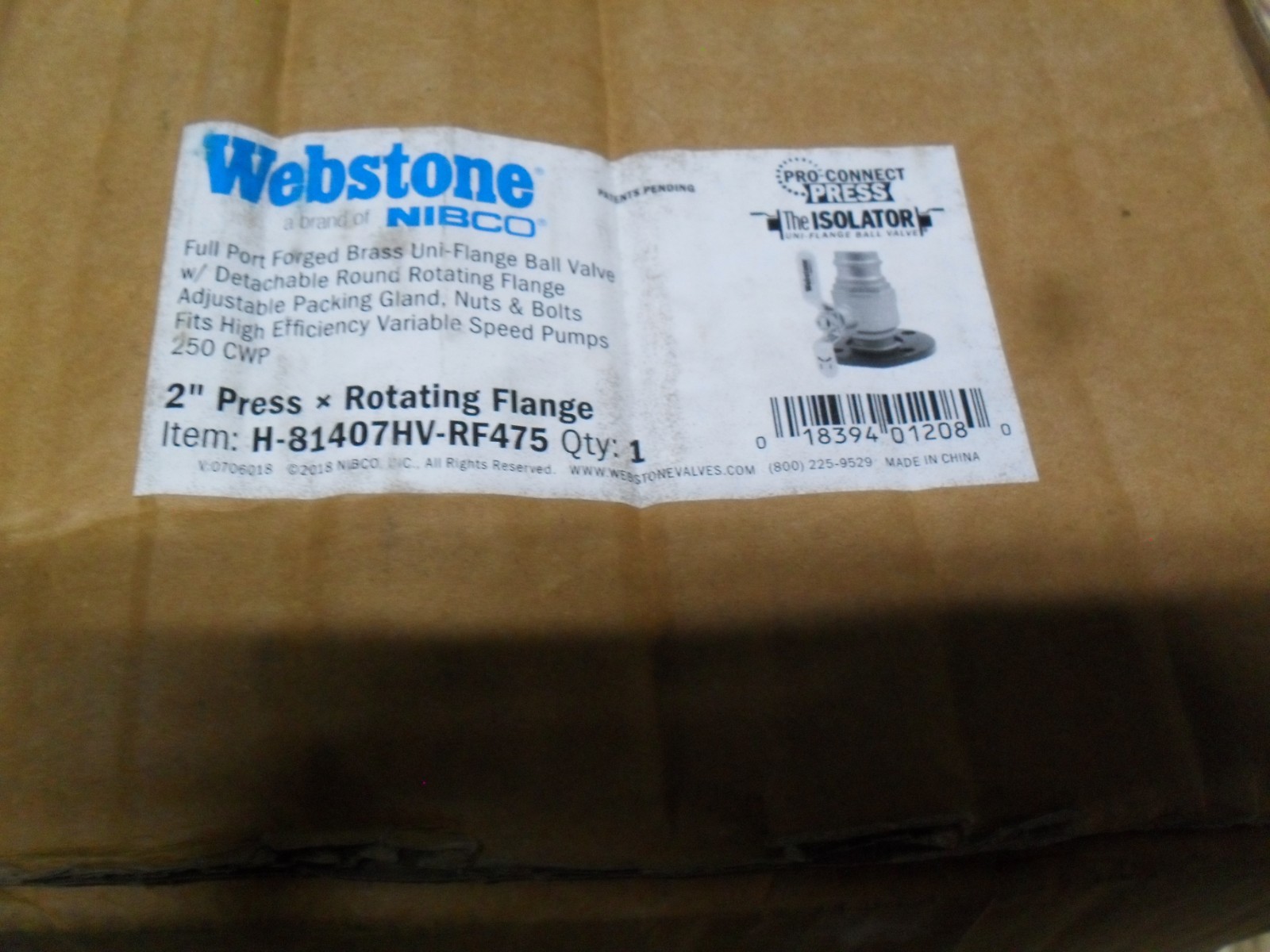 Webstone H-81407HV-RF475 2" Press x Rotating Flange Full port Isolation ...