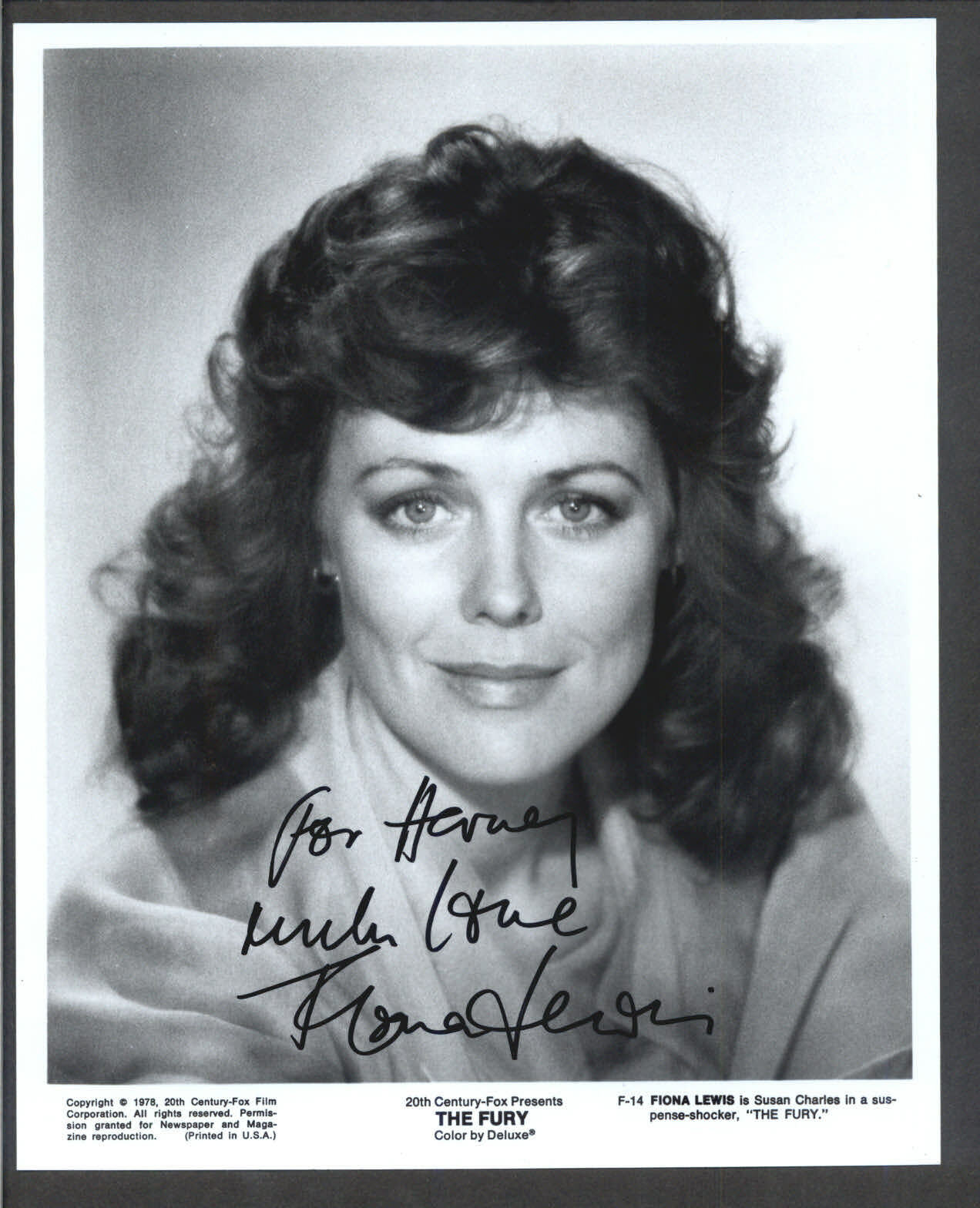 Fiona Lewis - Signed 8x10 Autograph Movie Still - The Fury - Innerspace ...