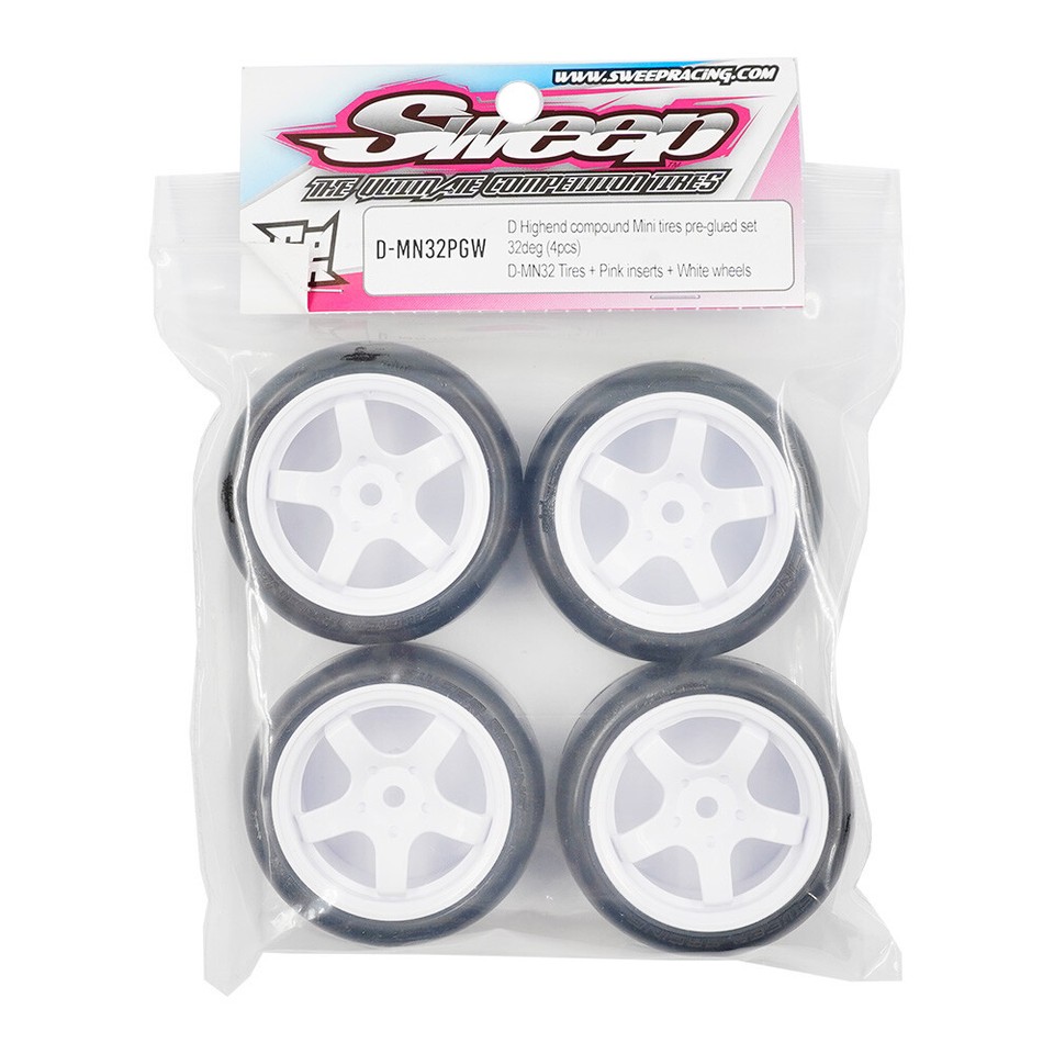 Sweep Pre-Glued 32Degree D High-End Compound Tires 4 pcs w/ White Rim ...