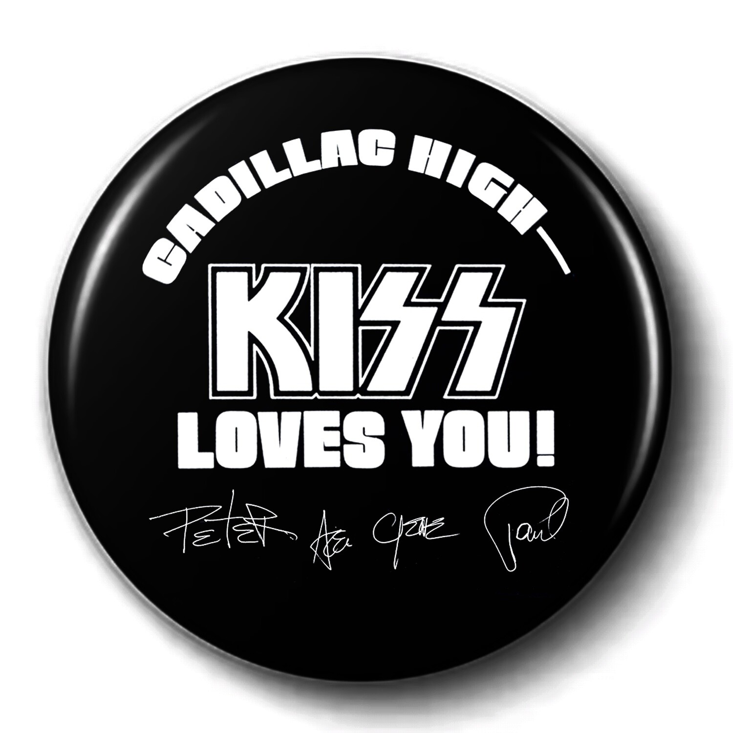 KISS 3" Pinback Button - 1975 CADILLAC HIGH KISS LOVES YOU ARTWORK | eBay