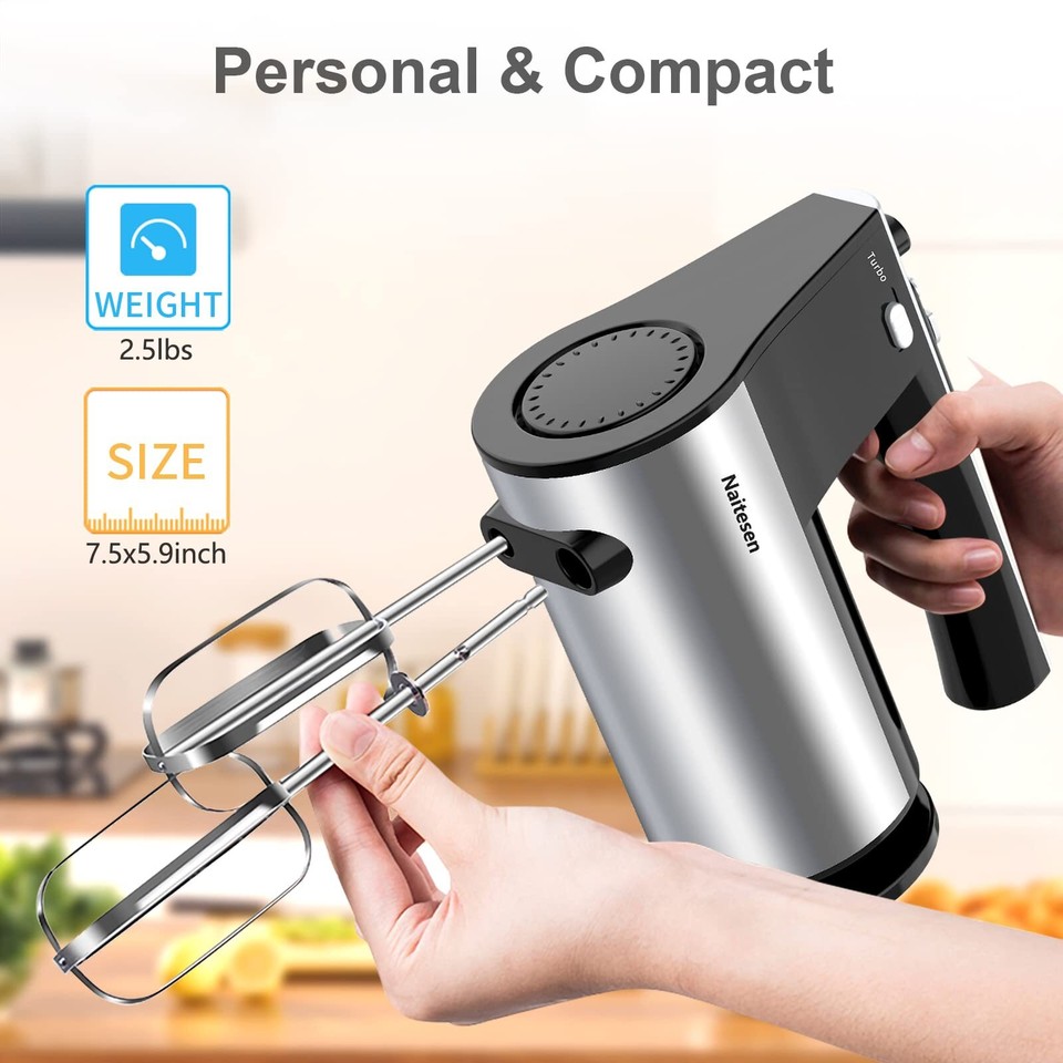 600W Electric Hand Mixer 10 Speed Turbo Lightweight Baking Egg Beaters ...